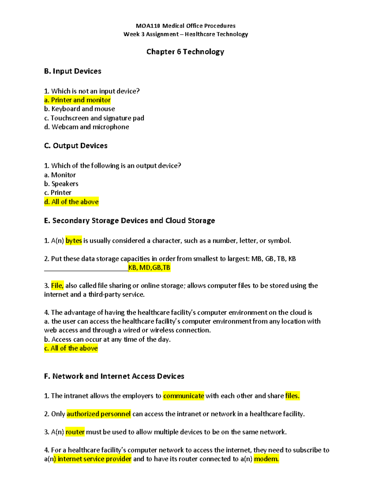 MOA110 Medical Office Procedures Week 3 Assignment: Healthcare Tech ...