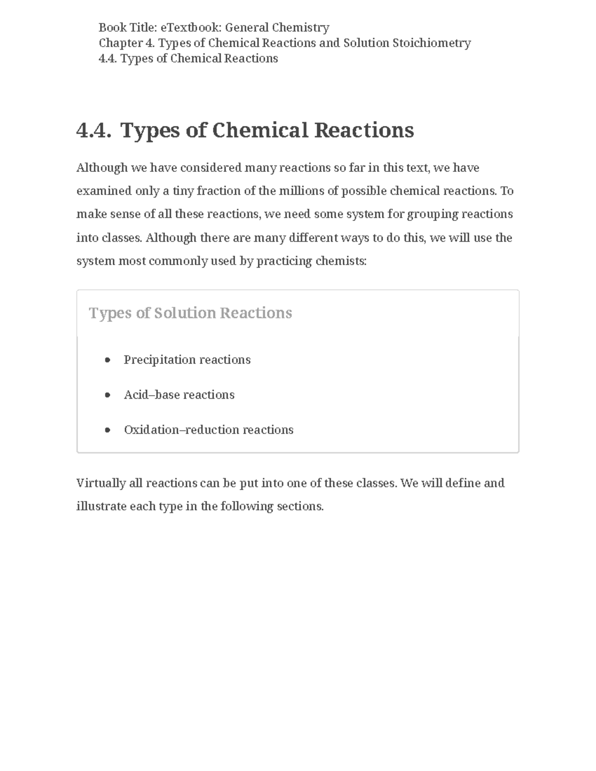 General Chemistry: Chapter 4 - Types of Chemical Reactions ...