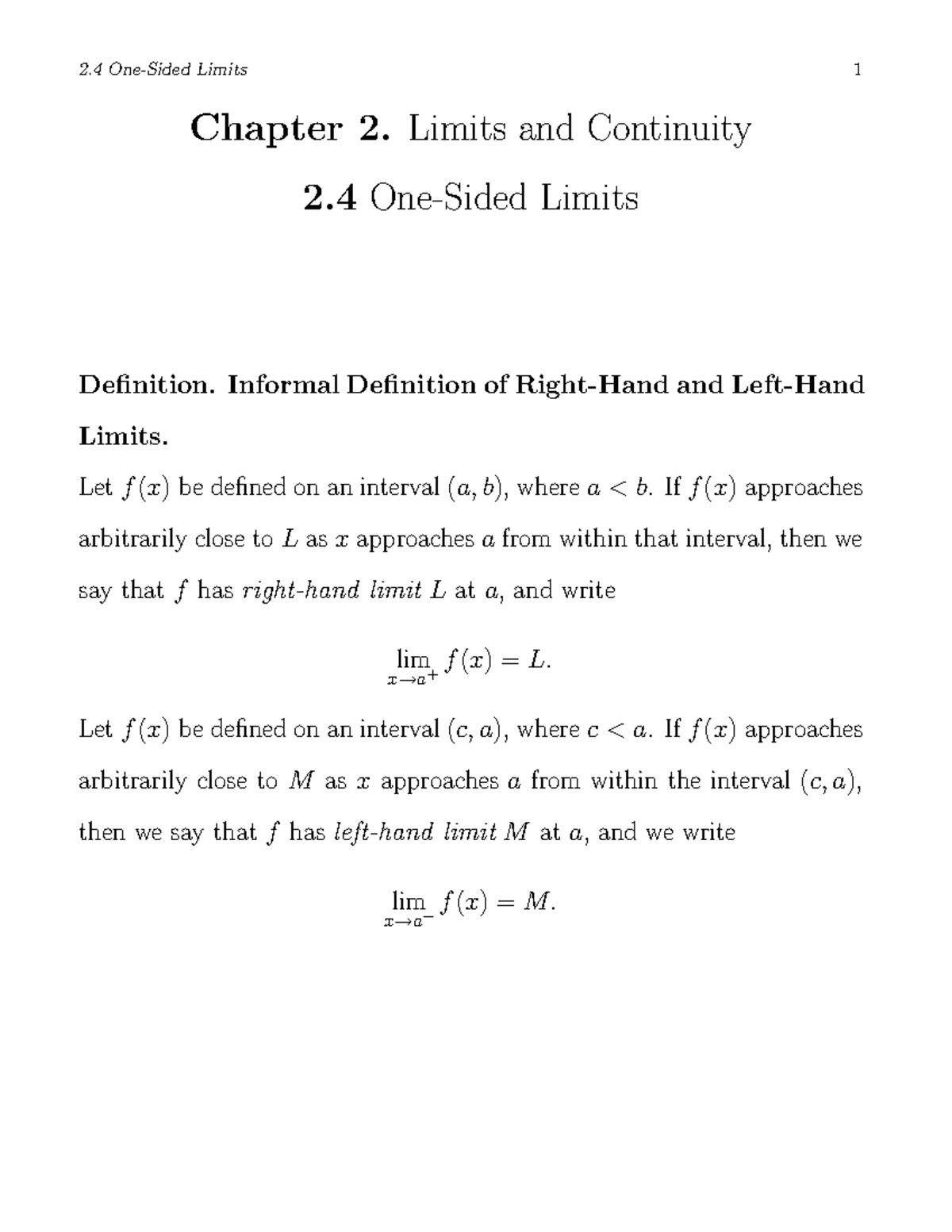 C2s4 - Chapter 2.4: Understanding One-Sided Limits in Depth - Studocu