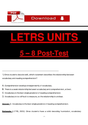 LETRS Unit 5 Final Exam: Vocabulary and Comprehension Insights - Studocu