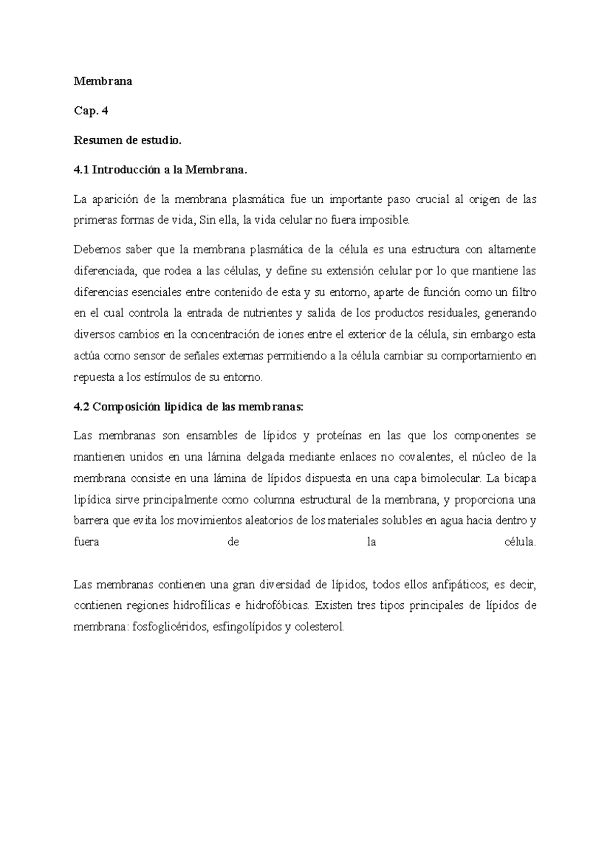 Resumen del Capitulo 4 de Karp: La Memb. Plasmática y su Estructura - Studocu