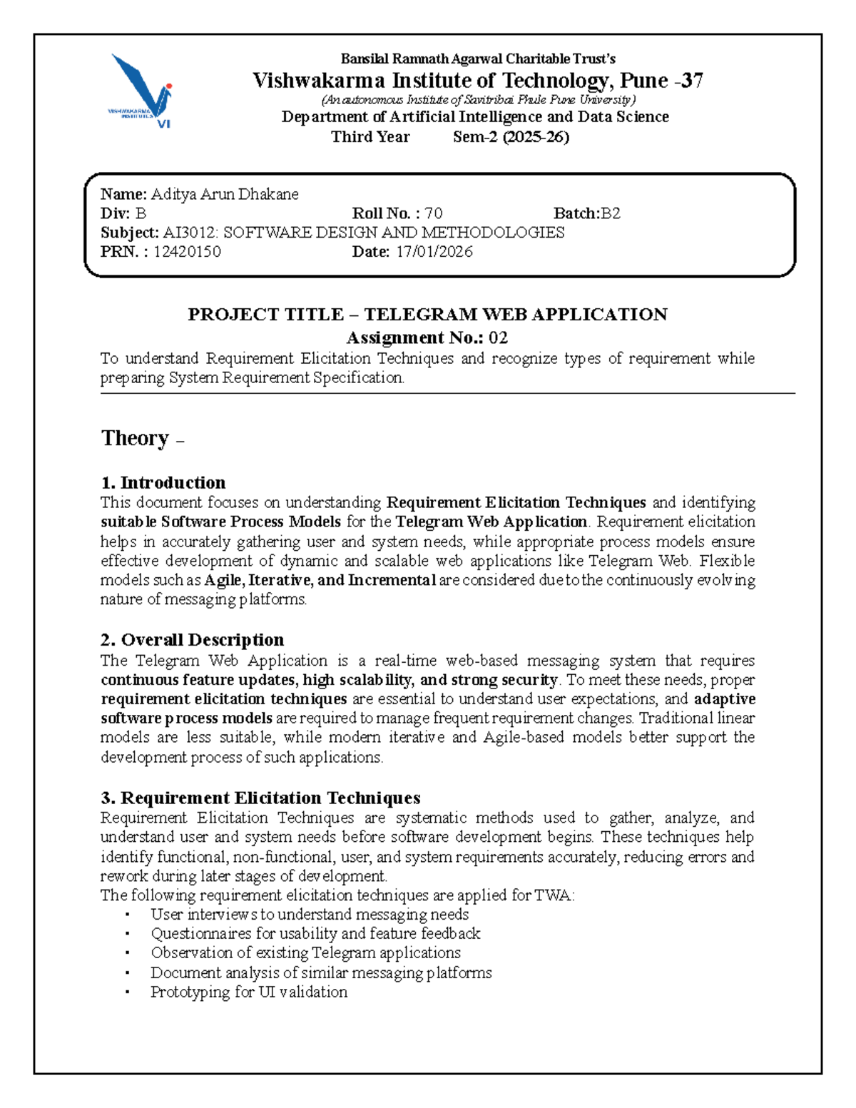 AI3012: Software Design & Methodologies - Telegram Web App SRS - Studocu