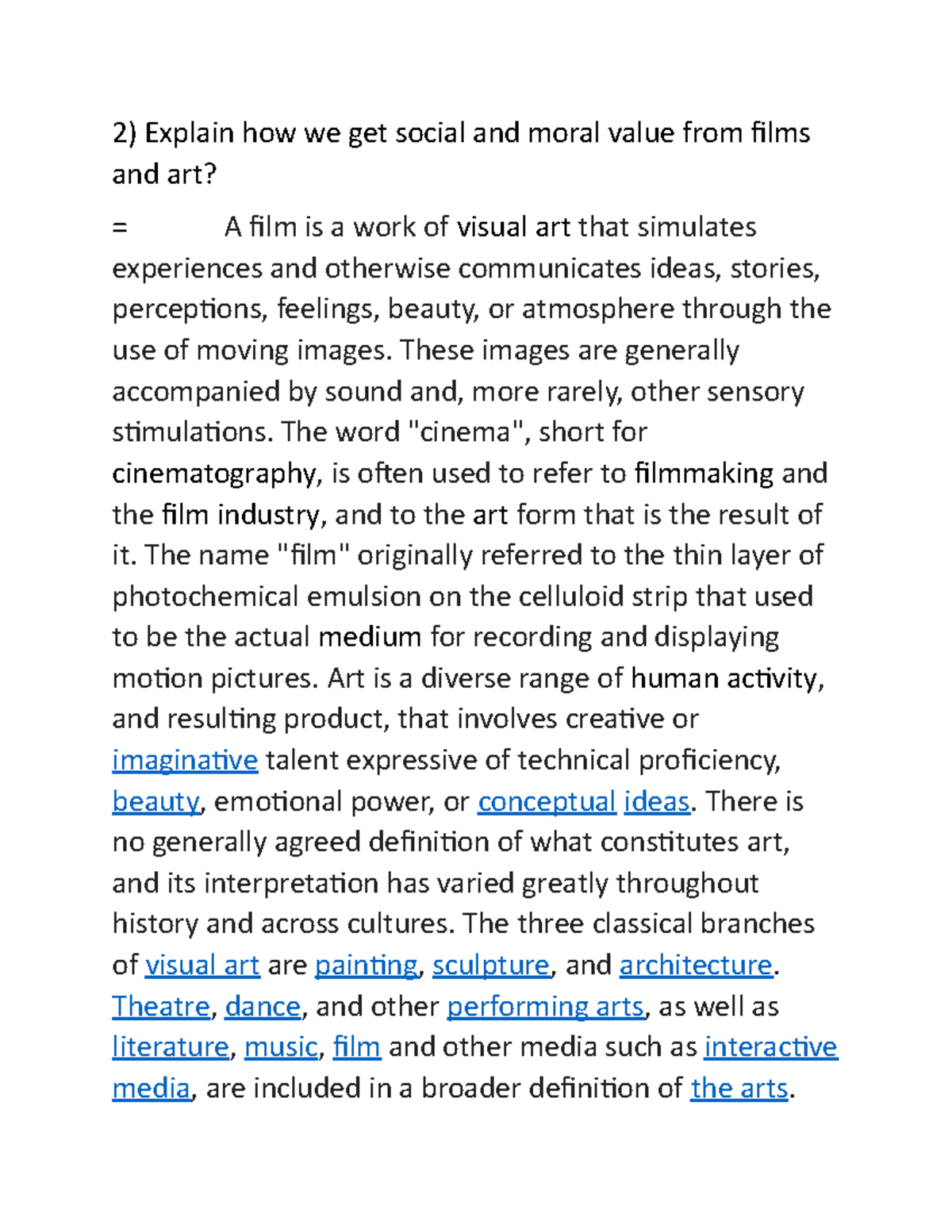 Document 7 - Social & Moral Value in Film & Art Analysis - Studocu