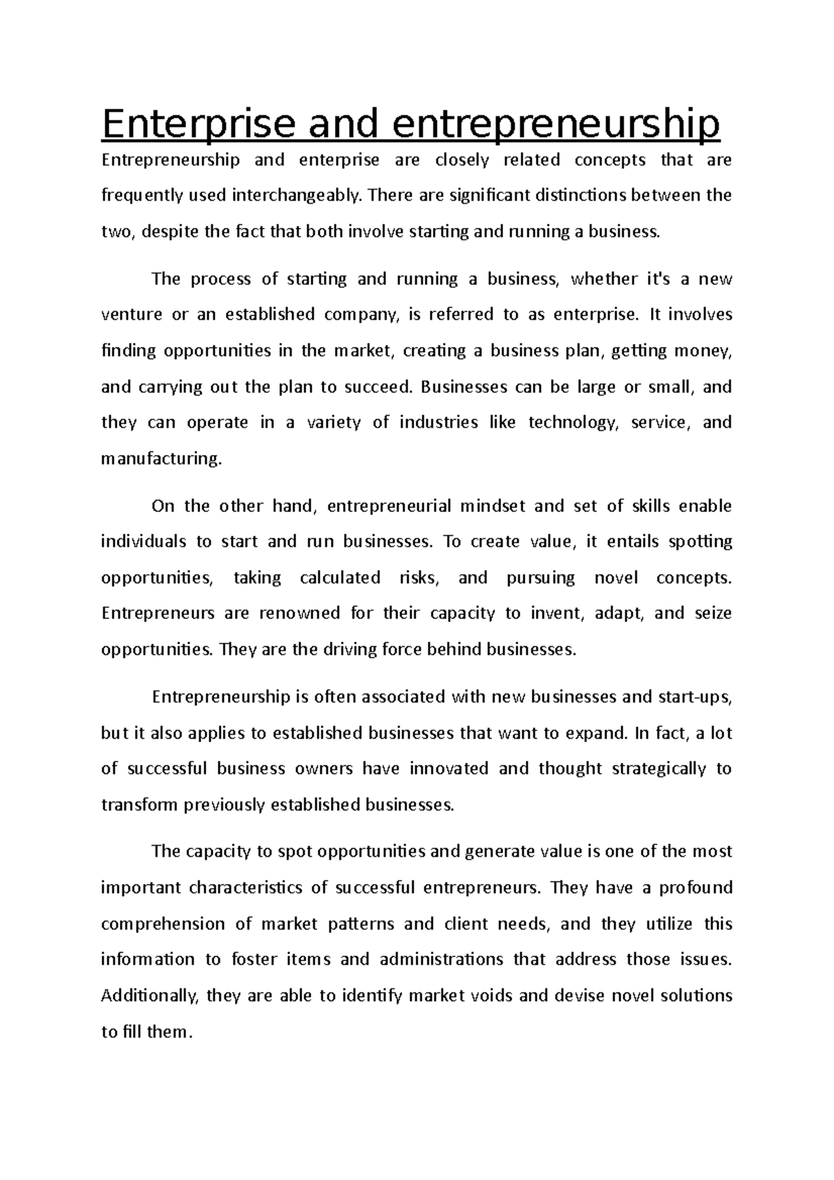 Entrepreneurship & Enterprise: Key Concepts & Practices Explained - Studocu