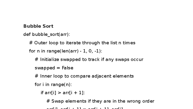 Bubble Sort Dry Run Analysis - CS101 - Studocu
