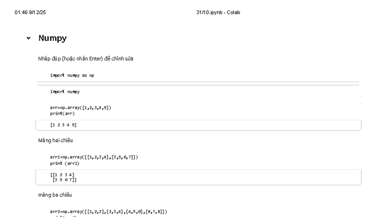 Python Numpy - Numpy Nhấp đúp (hoặc nhấn Enter) để chỉnh sửa import ...