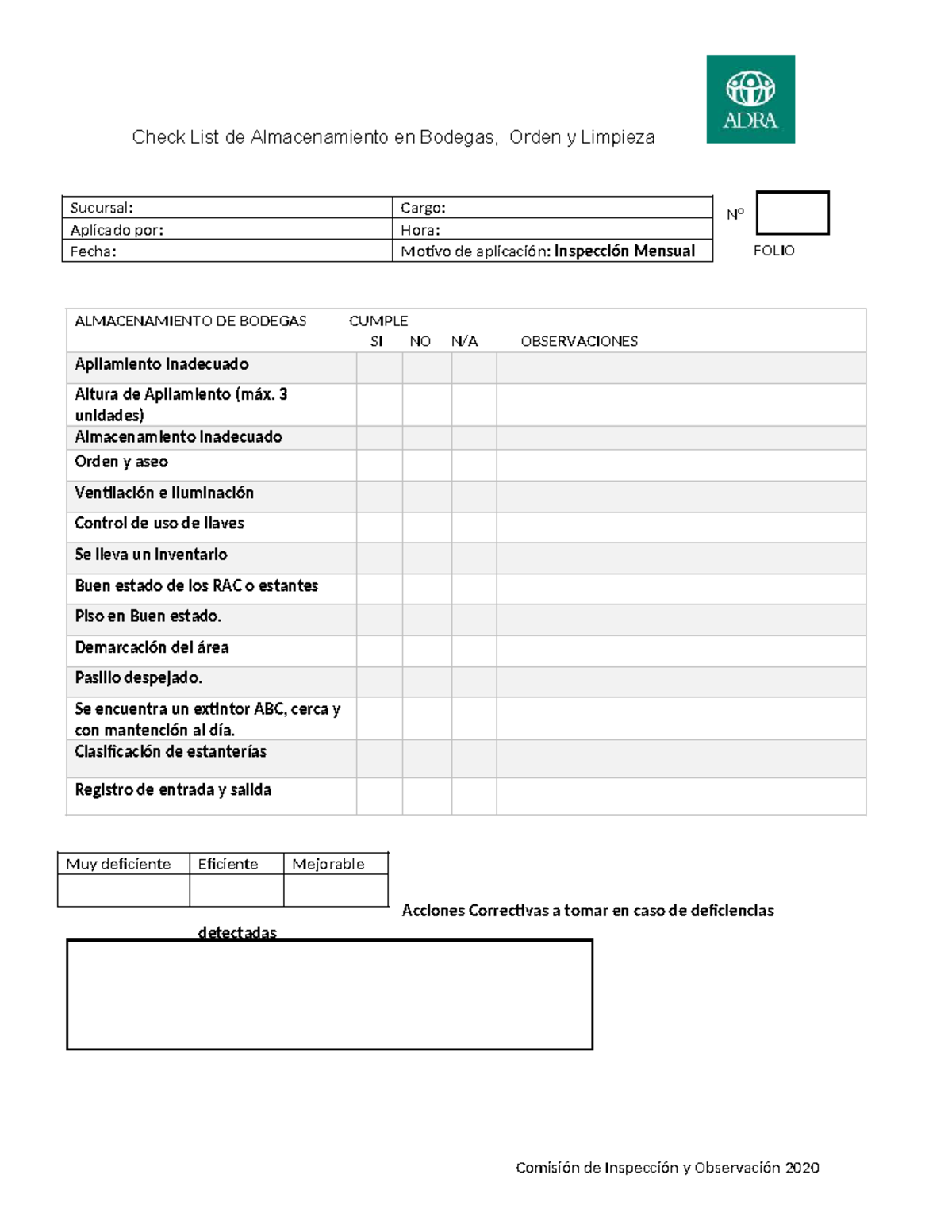 Check List De Almacenamiento Y Limpieza En Bodegas 2020 Studocu