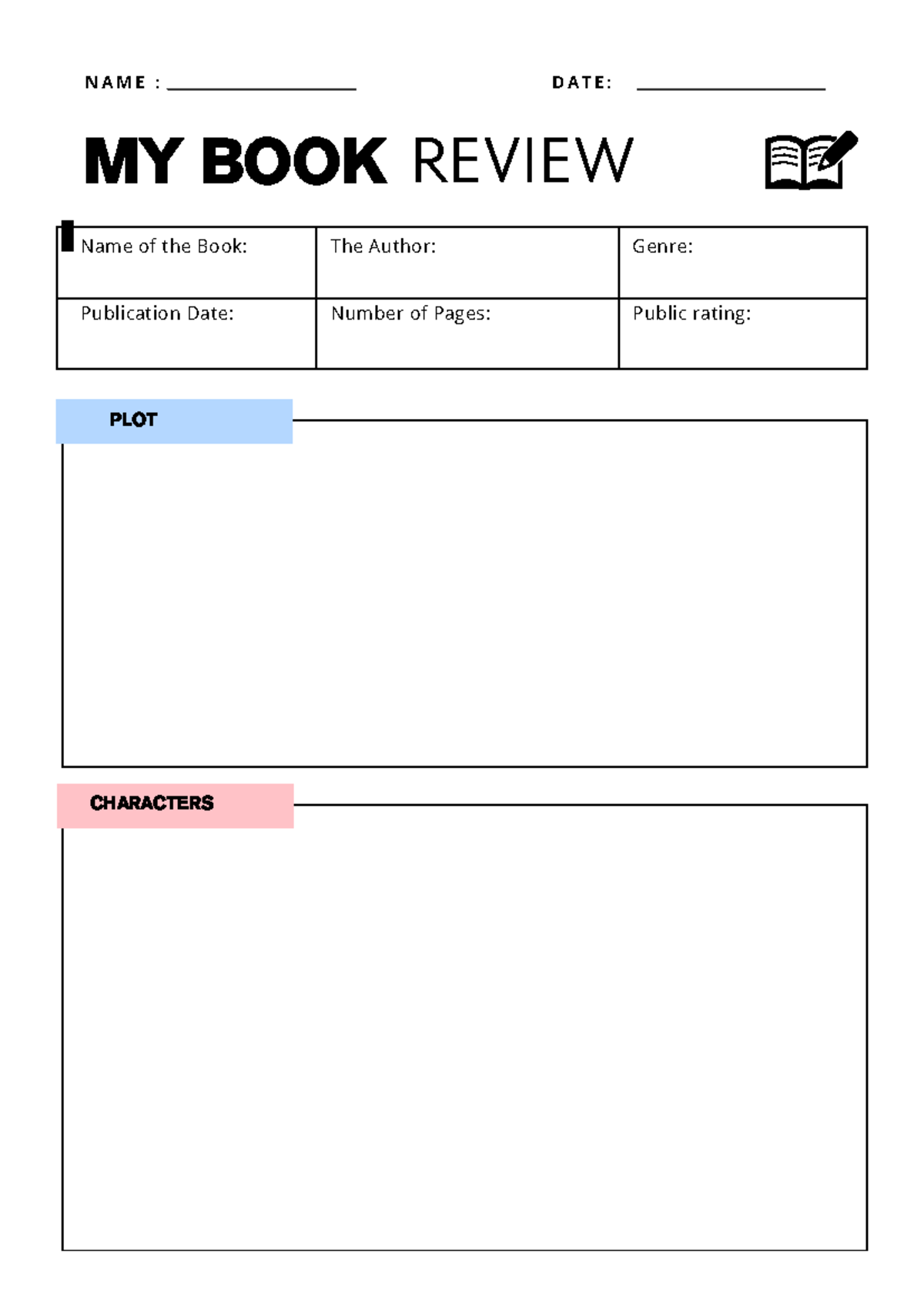 English Book review template 1 - ECO 425 - N A M E : D A T E : MY BOOK ...