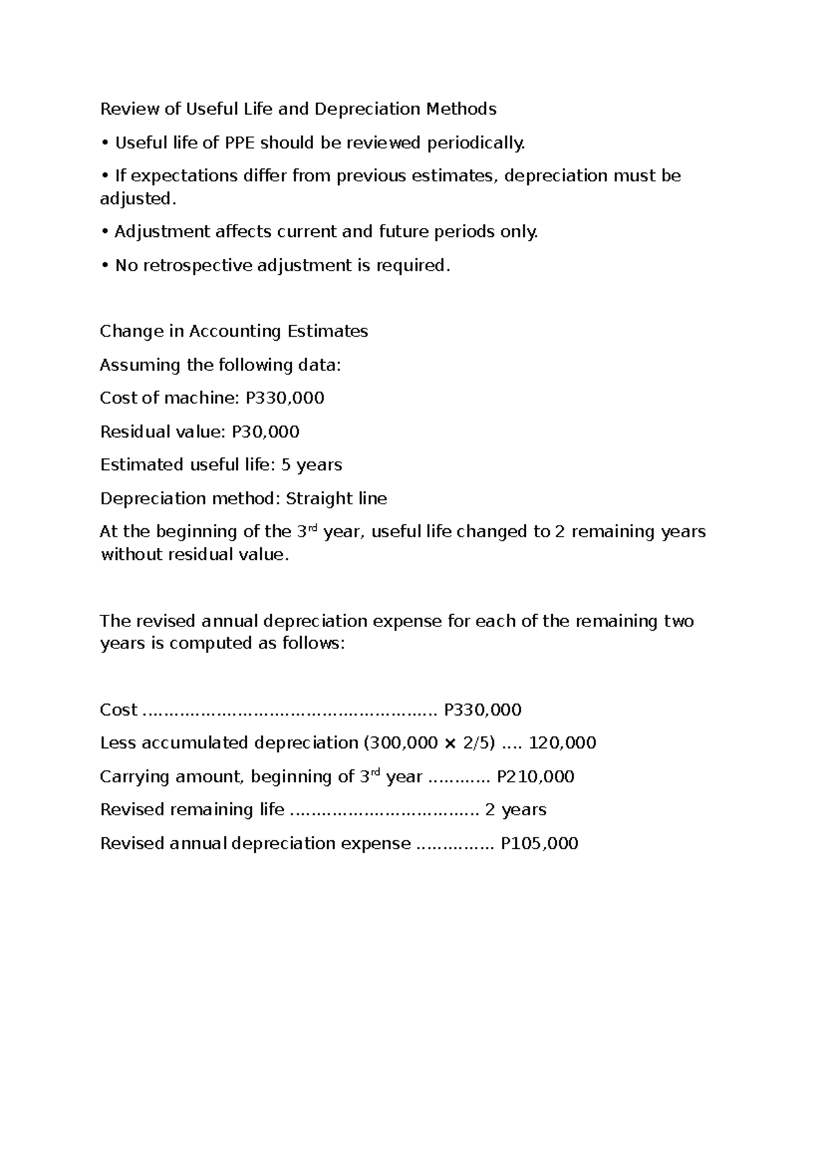Review of Useful Life & Depreciation Methods (14 16 PPE) - Studocu