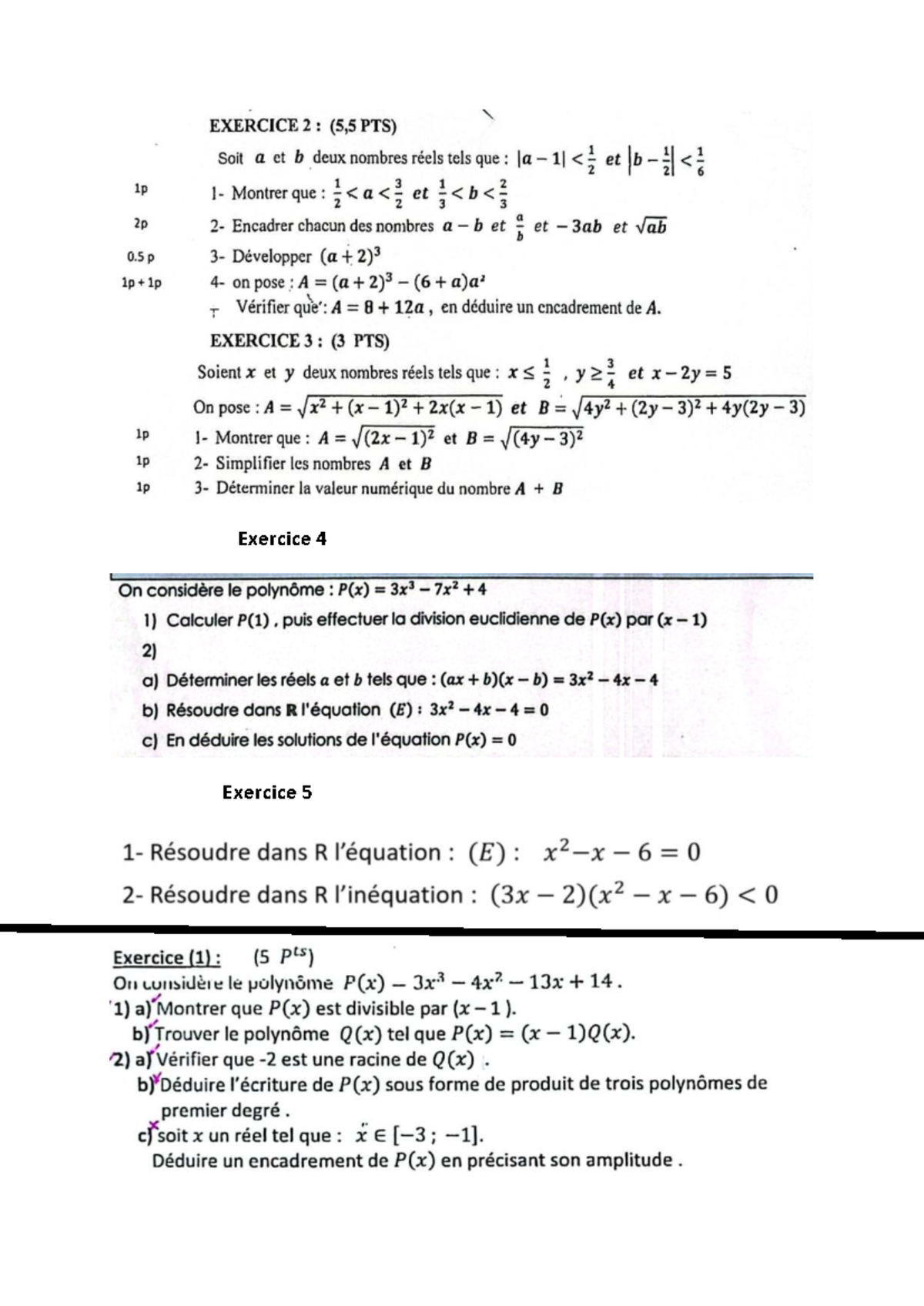 Exercice 4 : Résolution de Polynômes et Encadrements (Math 101) - Studocu