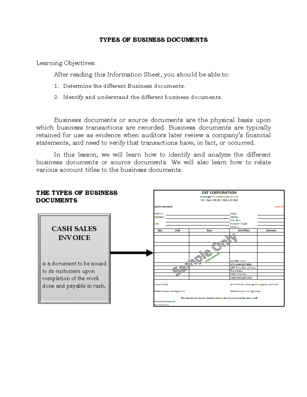 Lesson 3: Types of Business Documents - Lecture Notes - Studocu