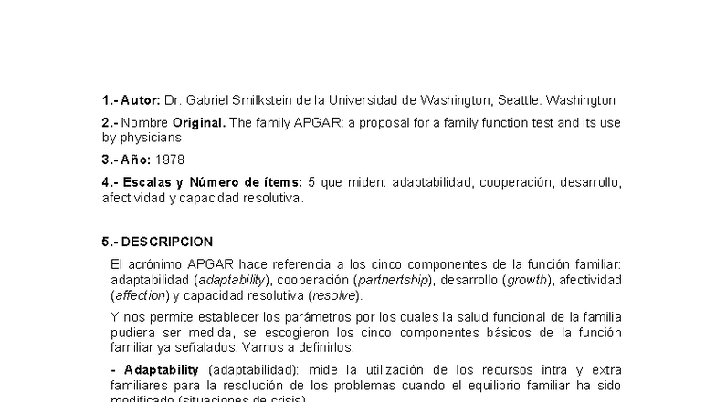 Cuestionario APGAR Familiar: Evaluación de la Función Familiar - Studocu