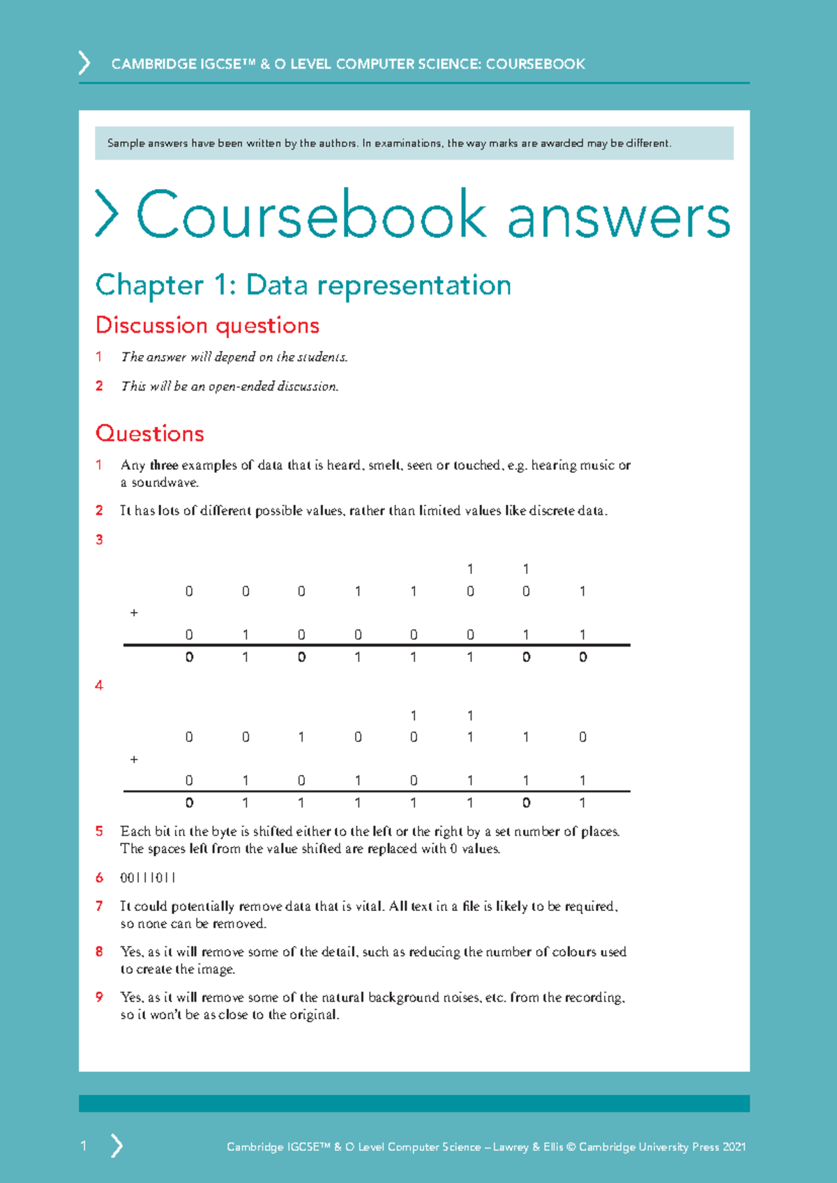 Igcse CompSci 2Ed Coursebook Answers: Data Representation ...