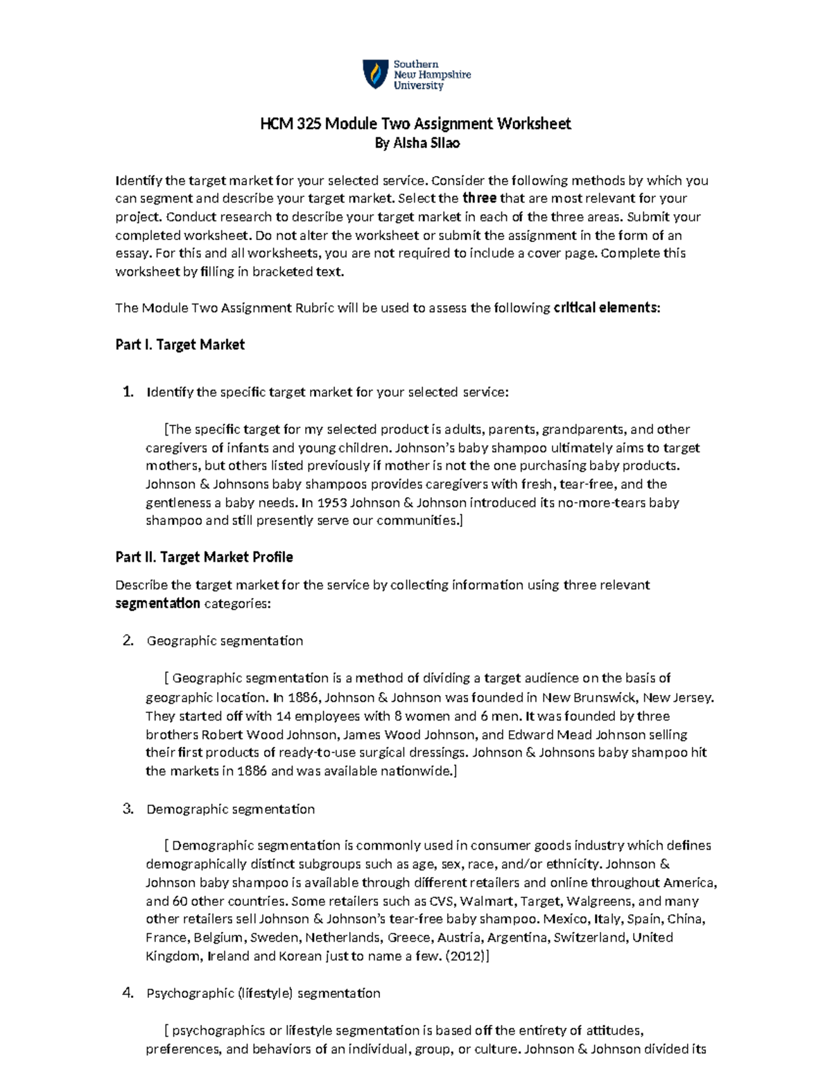 HCM 325 Module Two Target Market Assignment Worksheet - Studocu