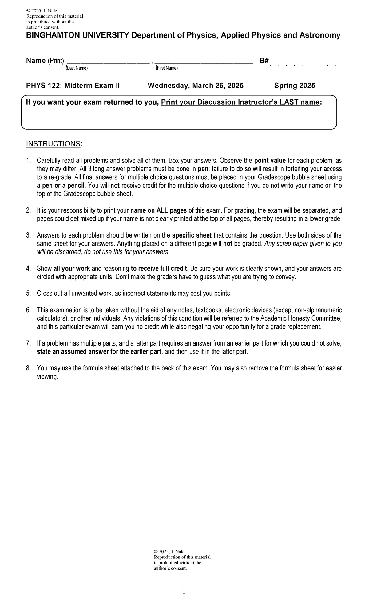 PHYS 122: Midterm exam II instructions and guidelines for spring 2025 - Studocu