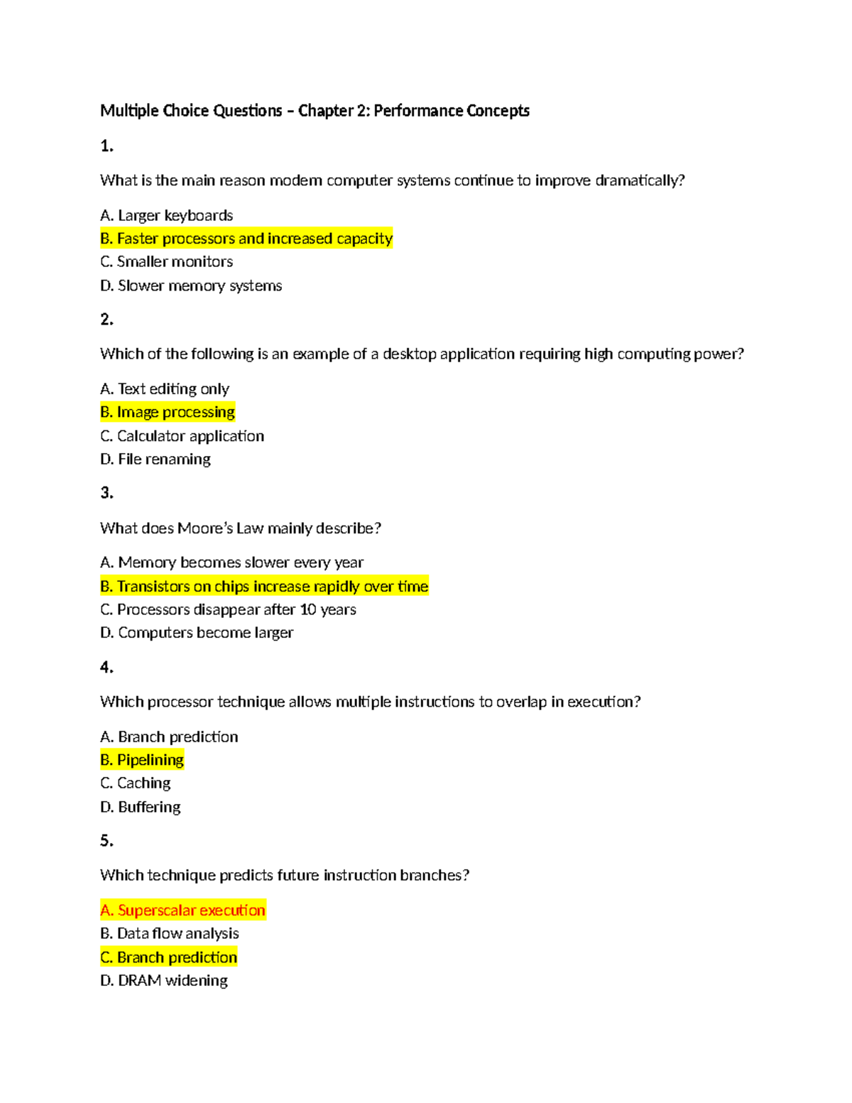 Multiple Choice Questions: Chapter 2 - Performance Concepts - Studocu