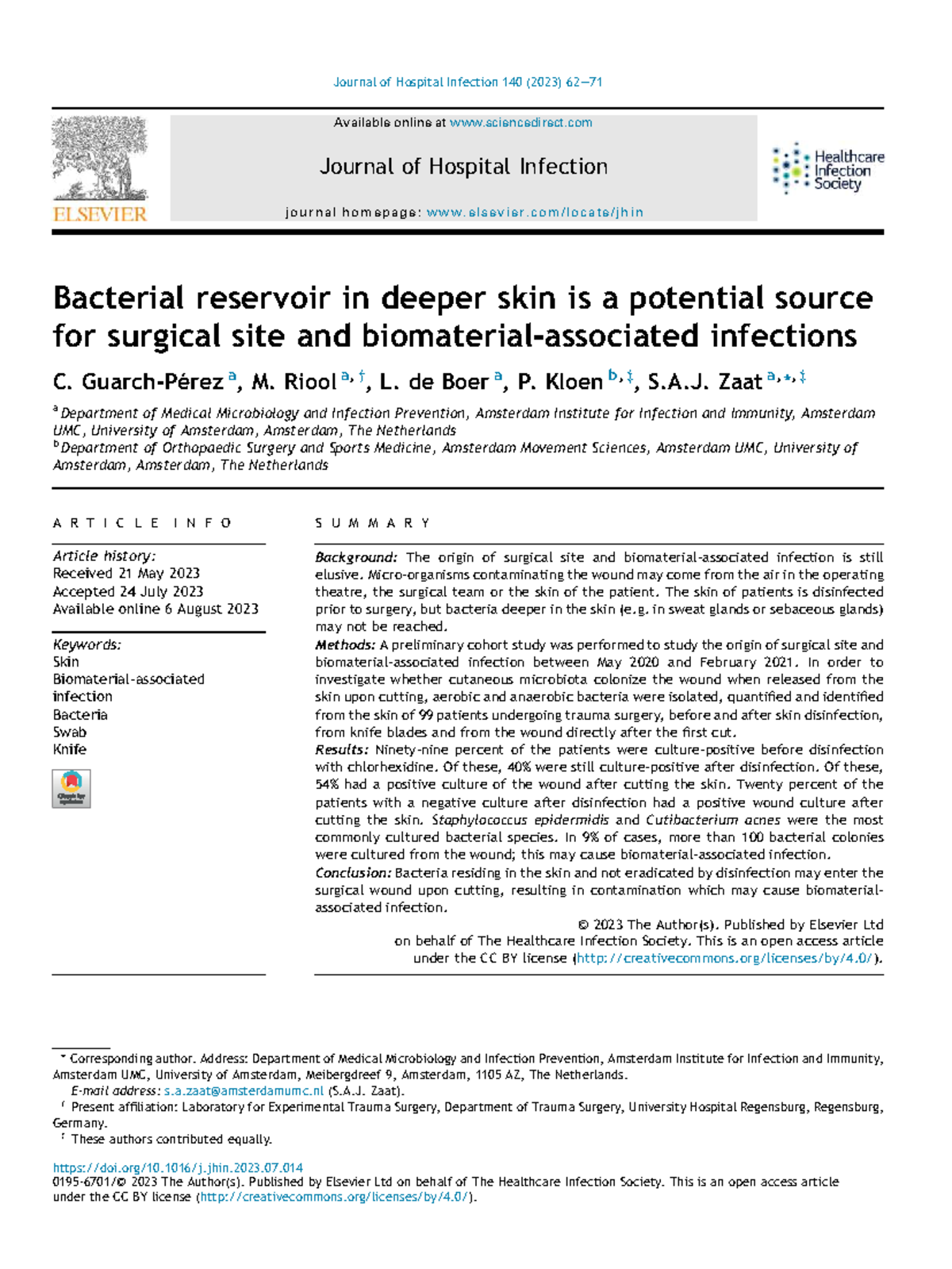 Bacterial Reservoirs in Deeper Skin: Implications for Surgical Site ...
