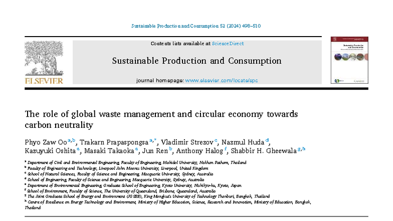 Sustainable Production and Consumption 52 (2024): Global Waste ...
