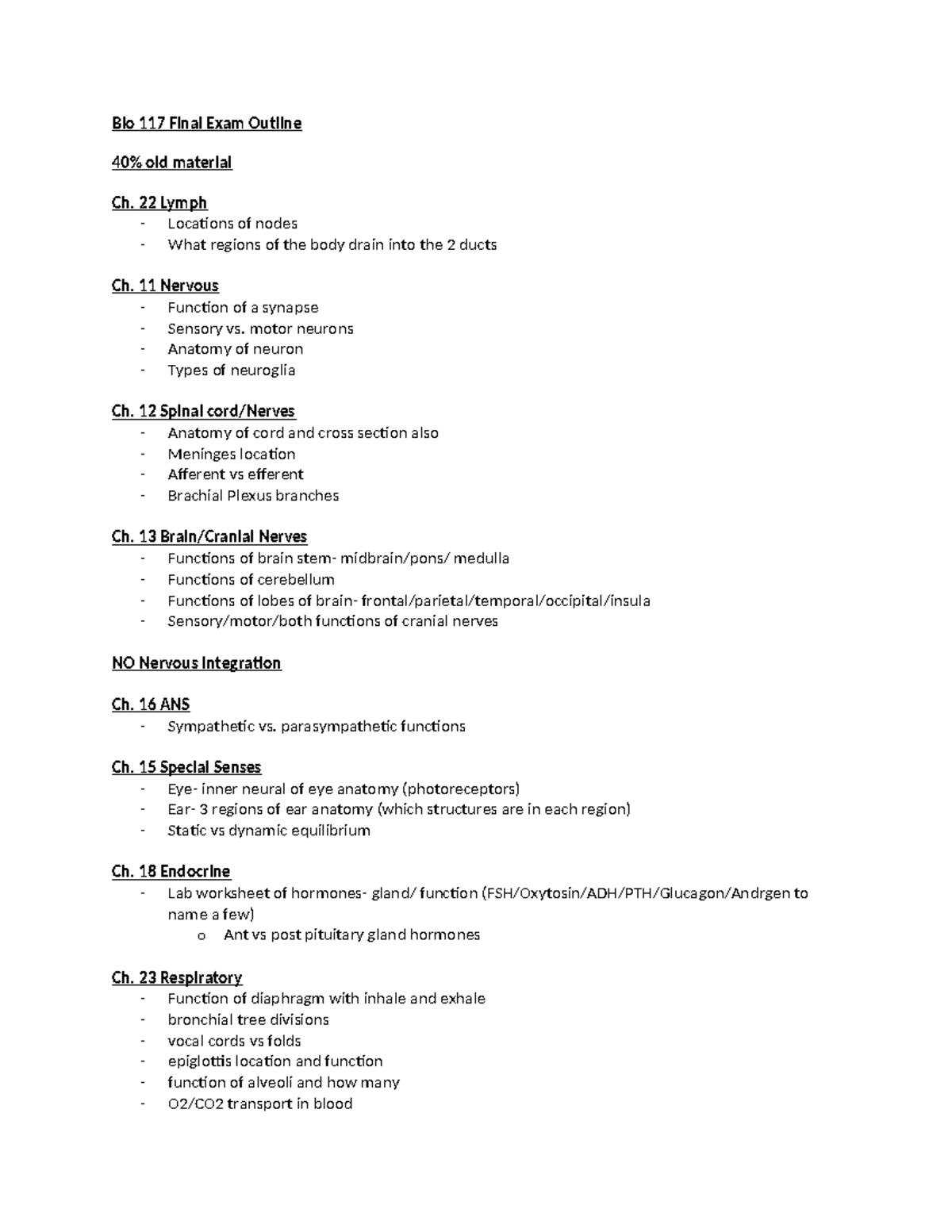 Bio 117 Final Exam Study Guide 2023: Key Concepts & Topics - Studocu