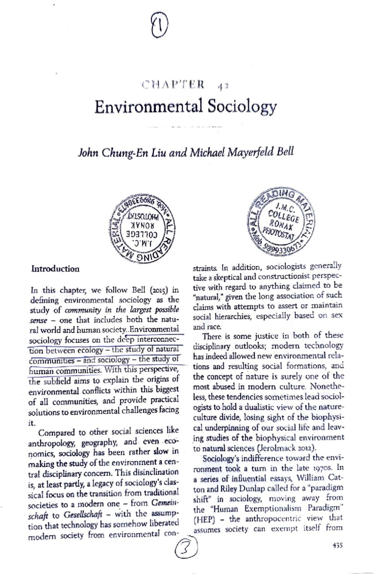 ES 1A - Environmental Sociology: Key Readings by Bell & Dunlap - Studocu