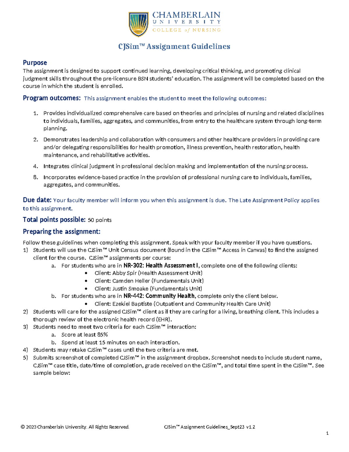 CJSim™ Assignment Guidelines for NR-302 & NR-442 - Sept 2023 - Studocu