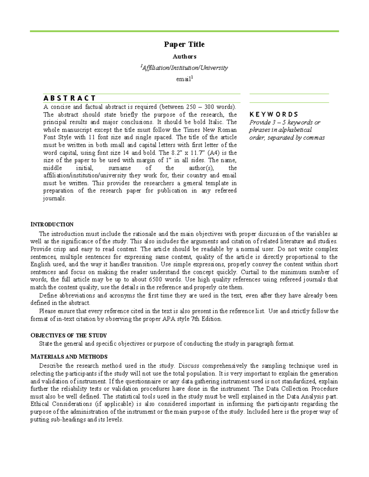 IMRAD Template for Research Paper Publication Guidelines - Studocu