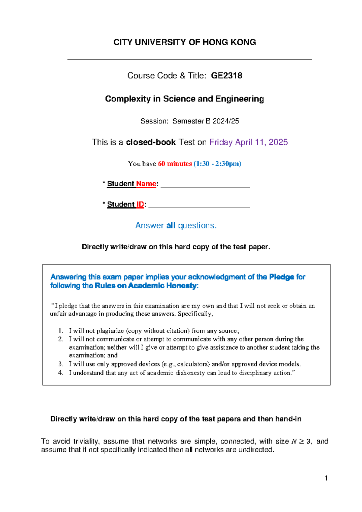 GE2318 2025 End-Term Test on Complexity in Science and Engineering ...
