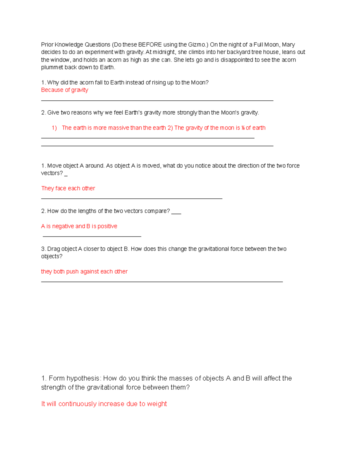 Understanding Gravitational Force: Experiments with Gizmo Tool - Studocu