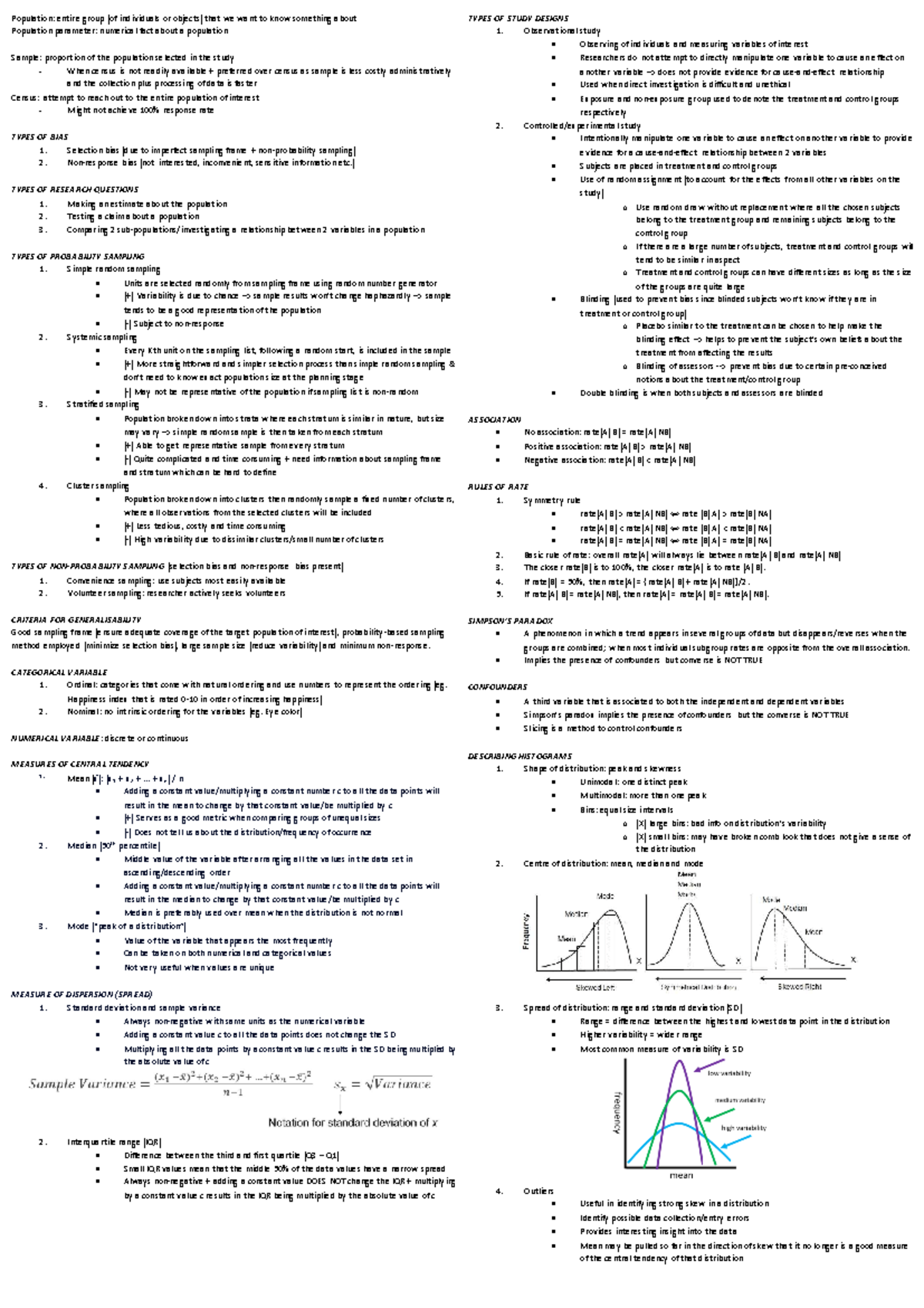 GEA1000 Cheatsheet - Summary Quantitative reasoning with data - Population: entire group (of ...