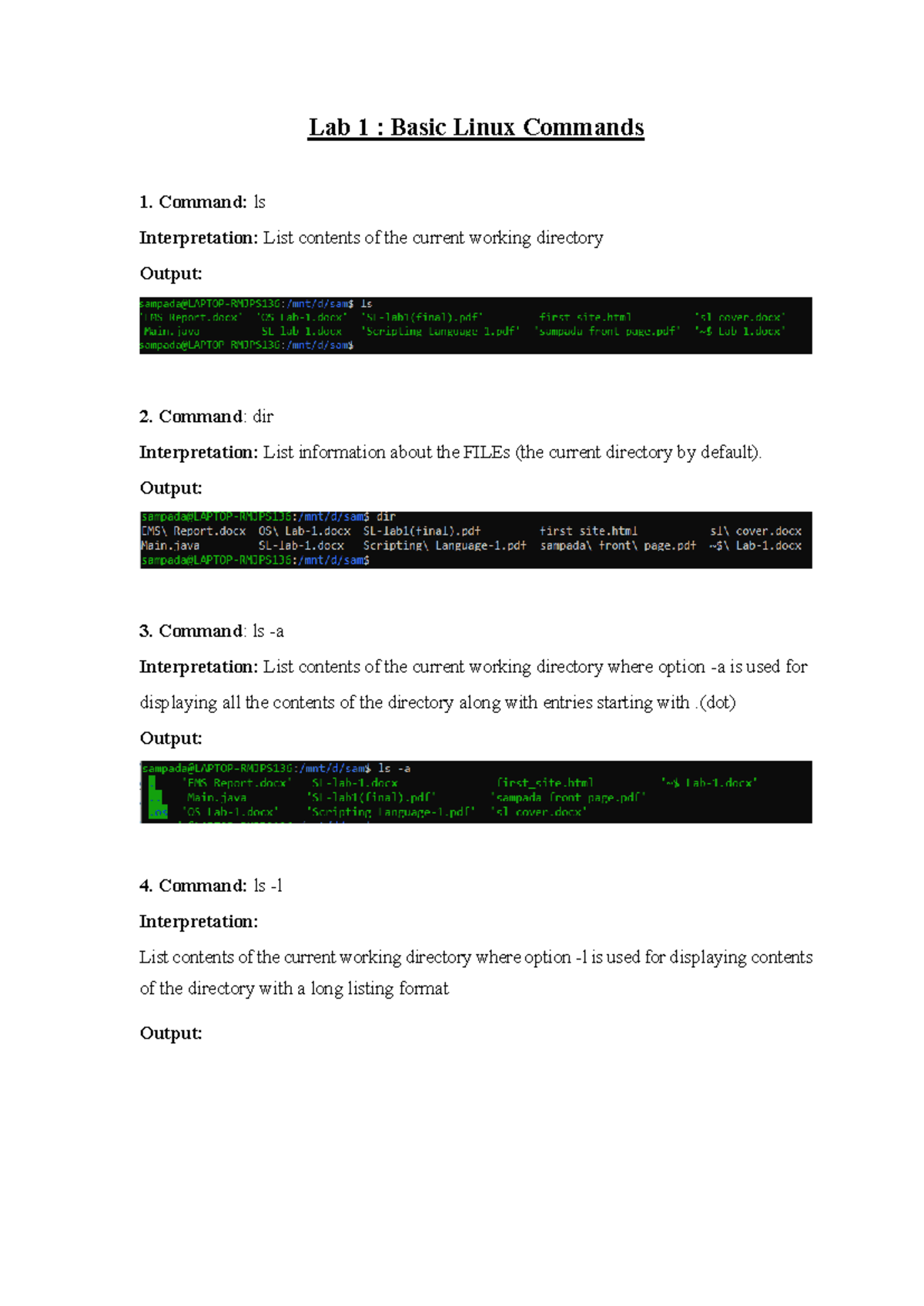 OS Lab-1: Exploring Basic Linux Commands and Their Usage - Studocu