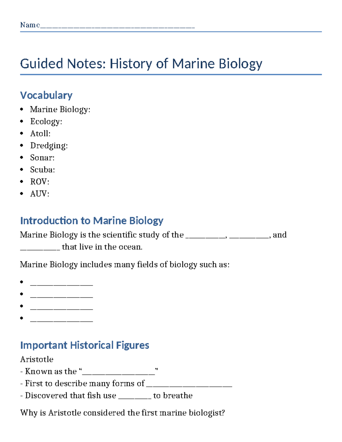 Guided Notes: History of Marine Biology (Marine Bio 25-26) - Studocu