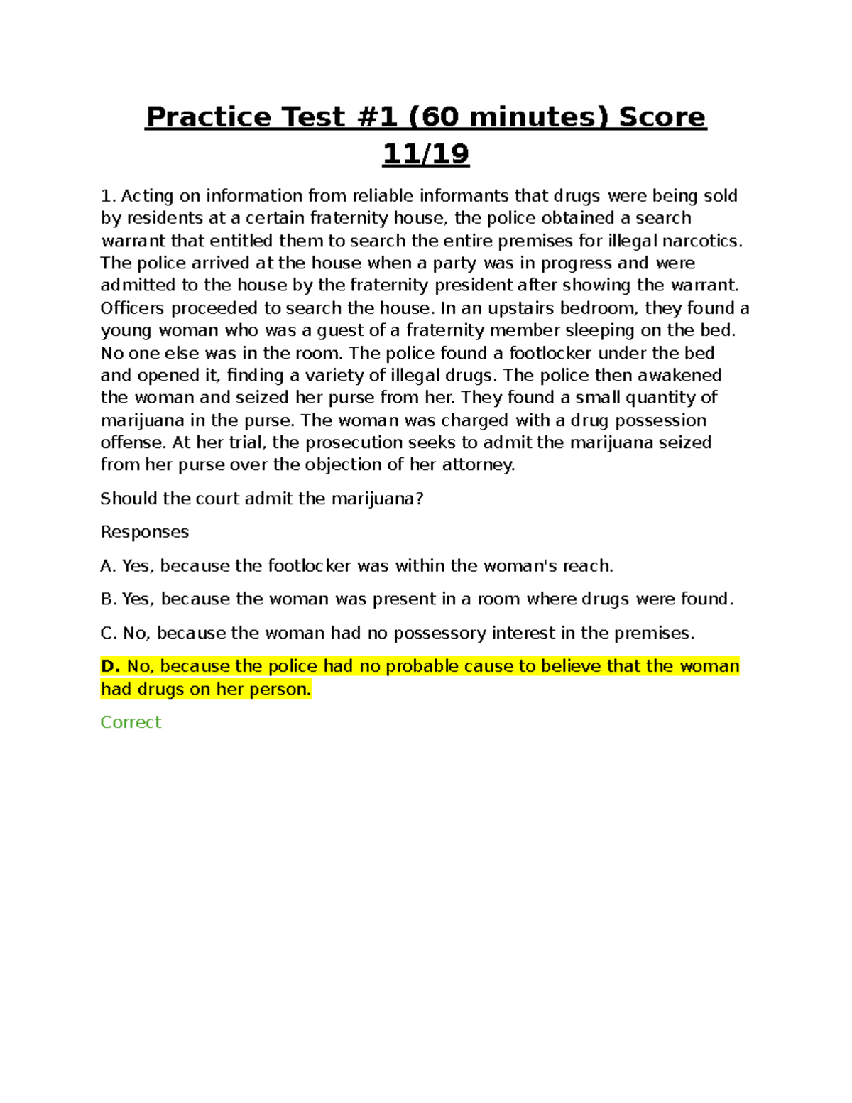 Criminal Law Practice Test #1: Key Issues & Legal Principles - Studocu