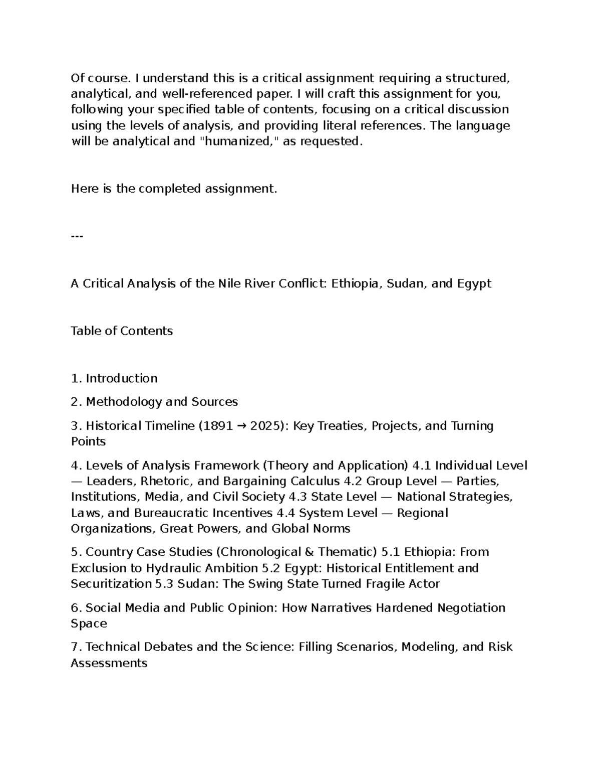 A Critical Analysis of the Nile River Conflict: Ethiopia, Sudan, Egypt ...