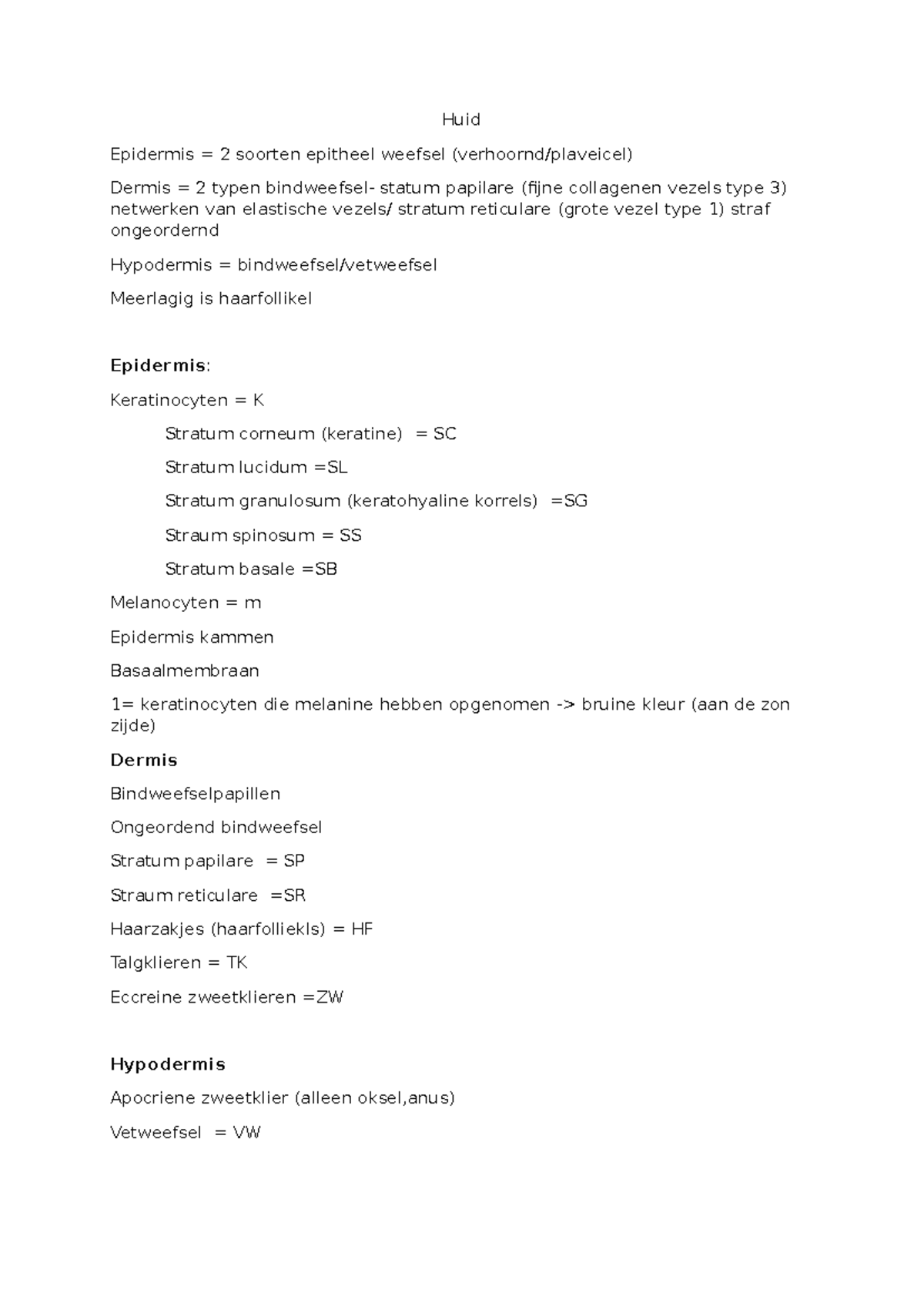Huid - Microscoop van de huid - Huid Epidermis = 2 soorten epitheel ...
