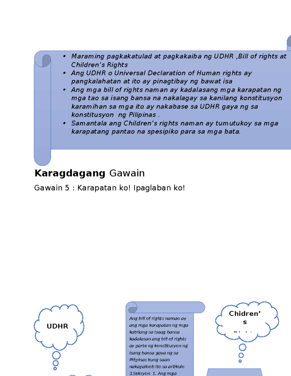 Karapatan at Mga Tiyak na Karapatan: UDHR, Bill of Rights, at Children's Rights - Studocu