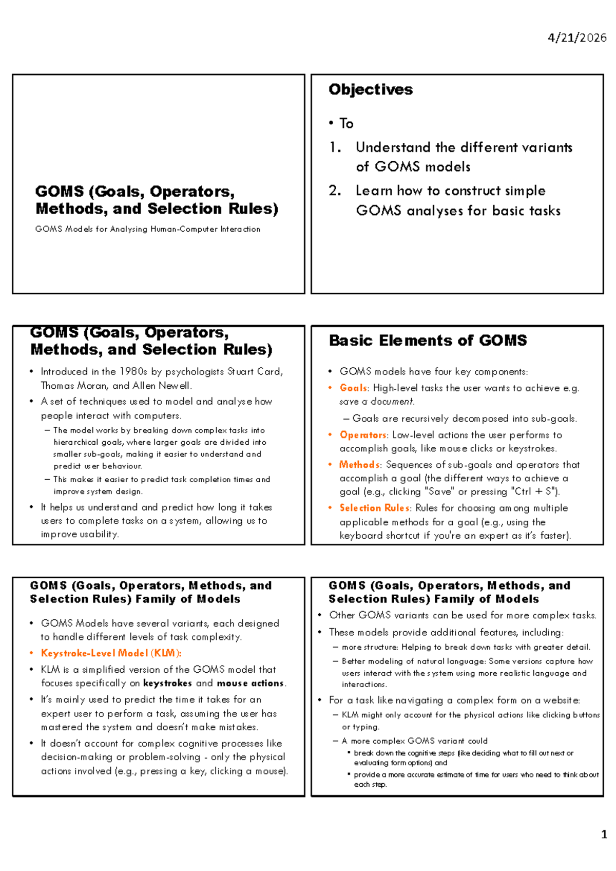 SCO307 GOMS - HCI Notes: Understanding Goals, Operators, and Methods ...