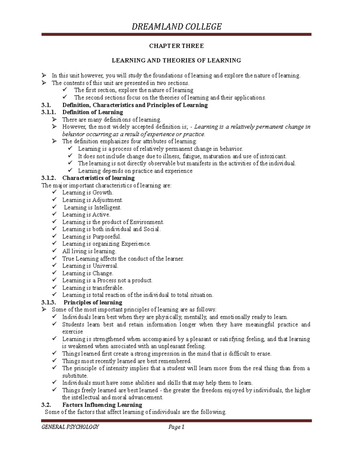 General Psychology Ch. 3: Learning Theories and Principles - Studocu