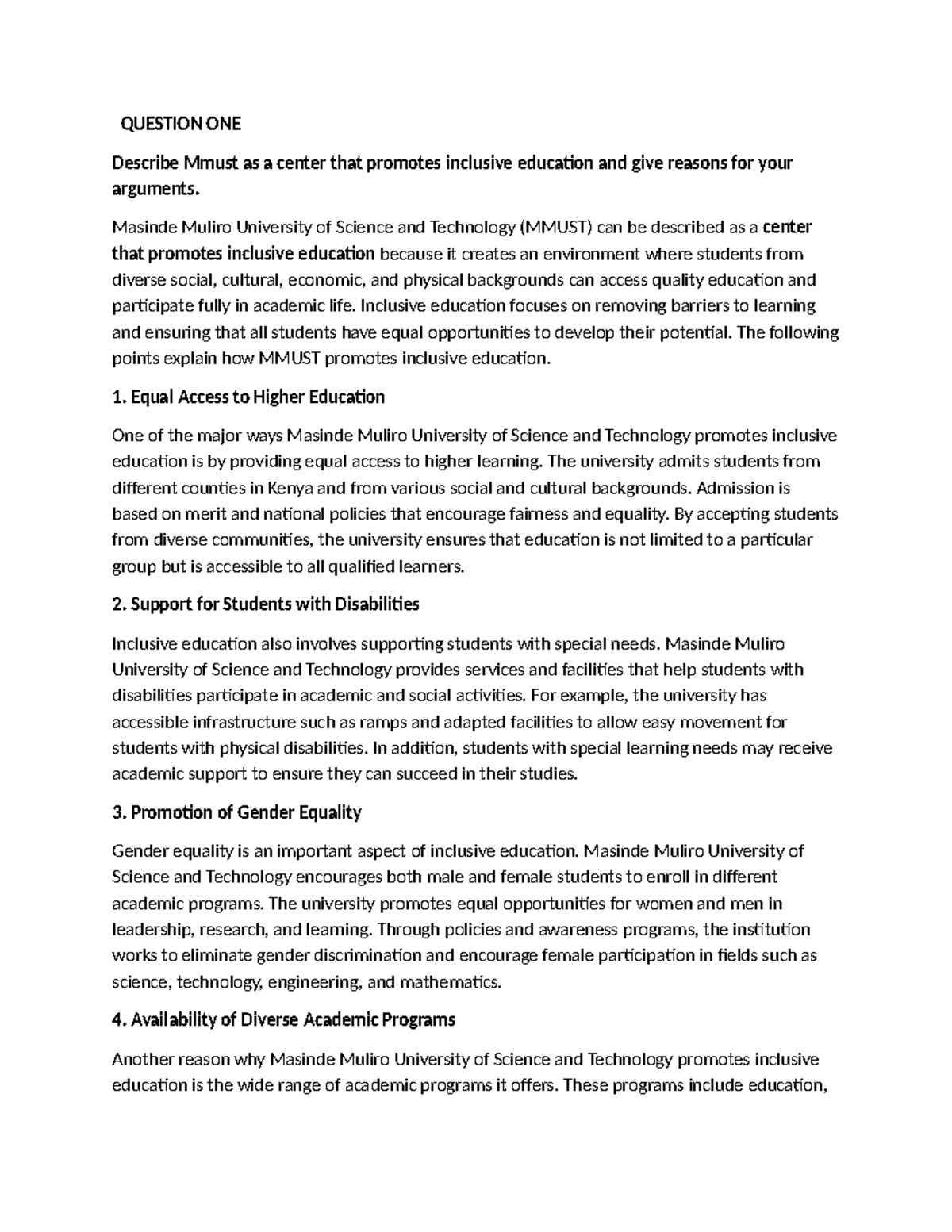 MMUST EPS Assignment: Enhancing Inclusive Education Strategies - Studocu