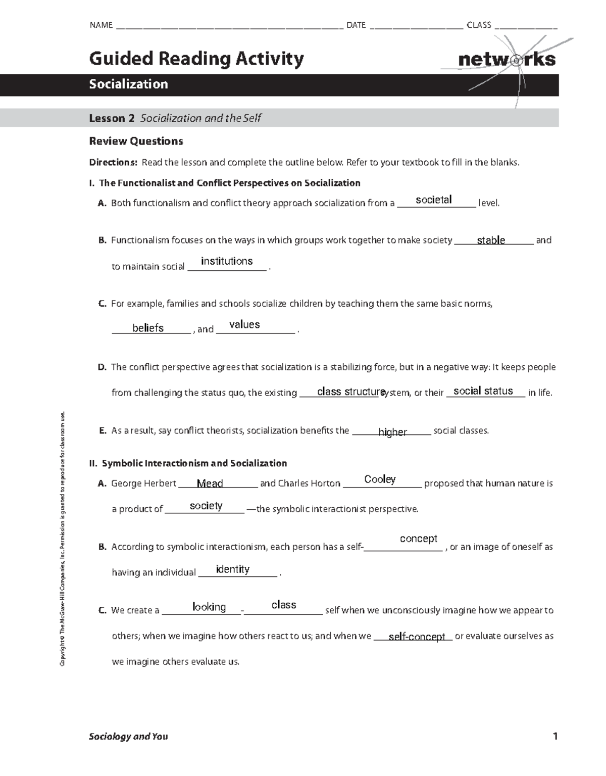 SOCI 101 - Guided Reading Activity: Socialization & the Self Review ...