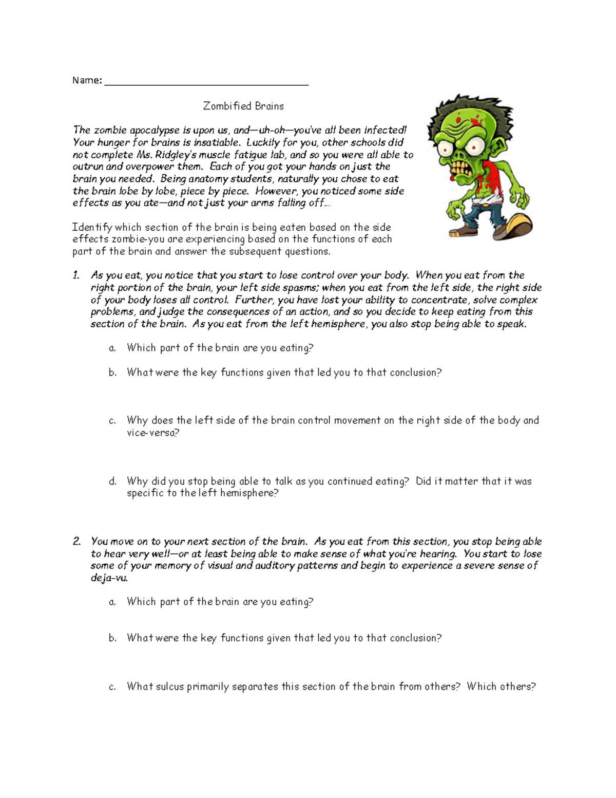 Zoology 101: Zombified Brains - Unique Homework Assignment - Studocu