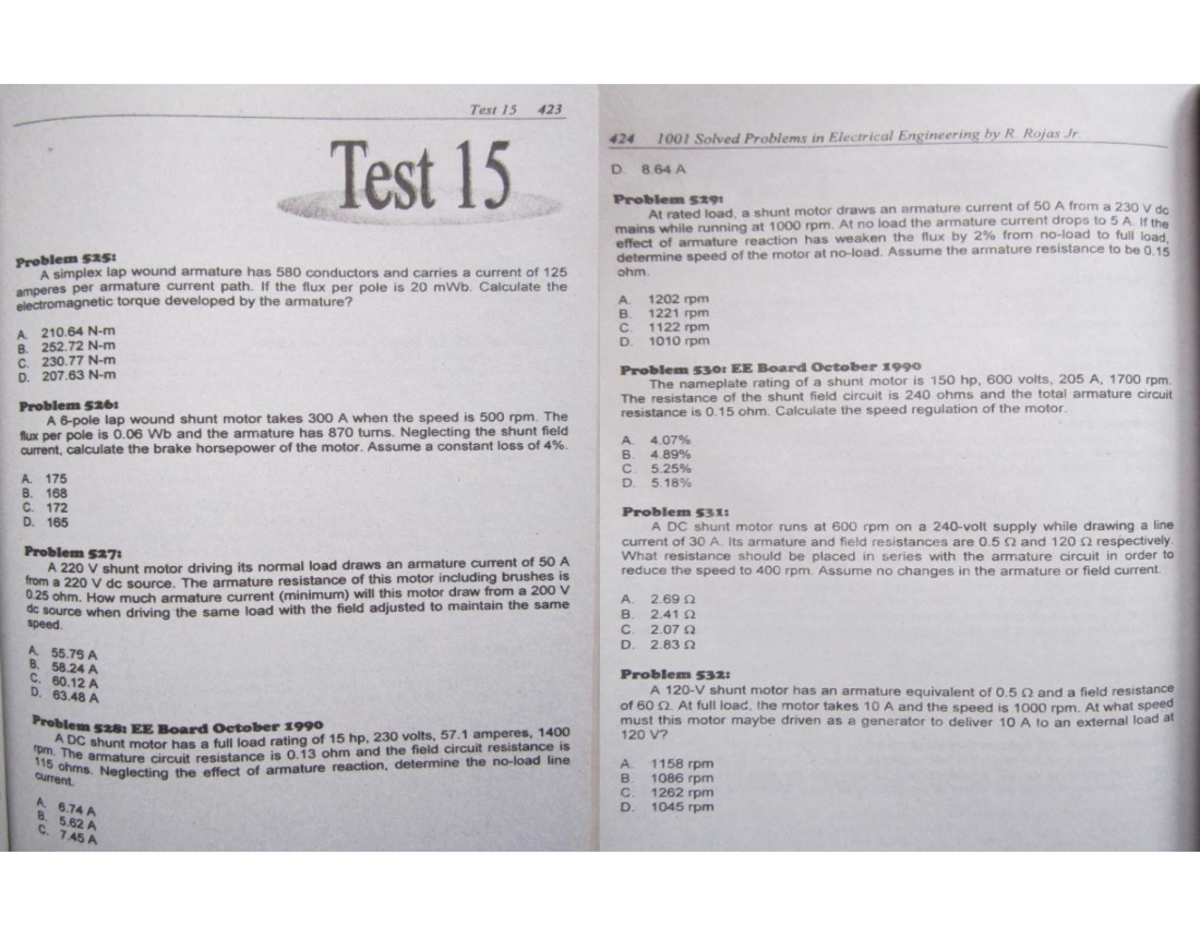 Test 15 1001 Solved Problems in DC Motors by R. Rojas Jr. - Studocu