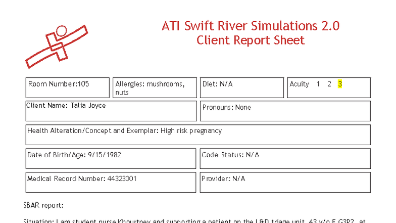 ATI Swift River Simulations 2.0 Client Report: Talia Joyce - Studocu