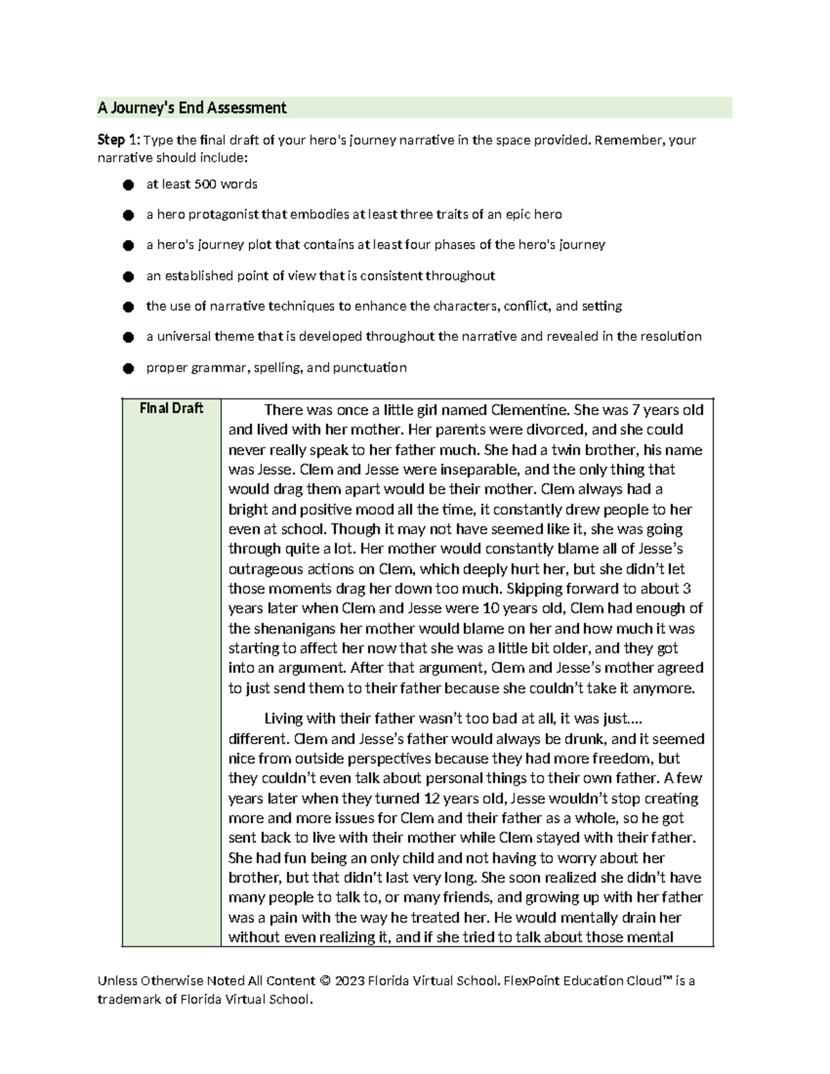 Hero's Journey Narrative Assessment: A Journey's End - Studocu
