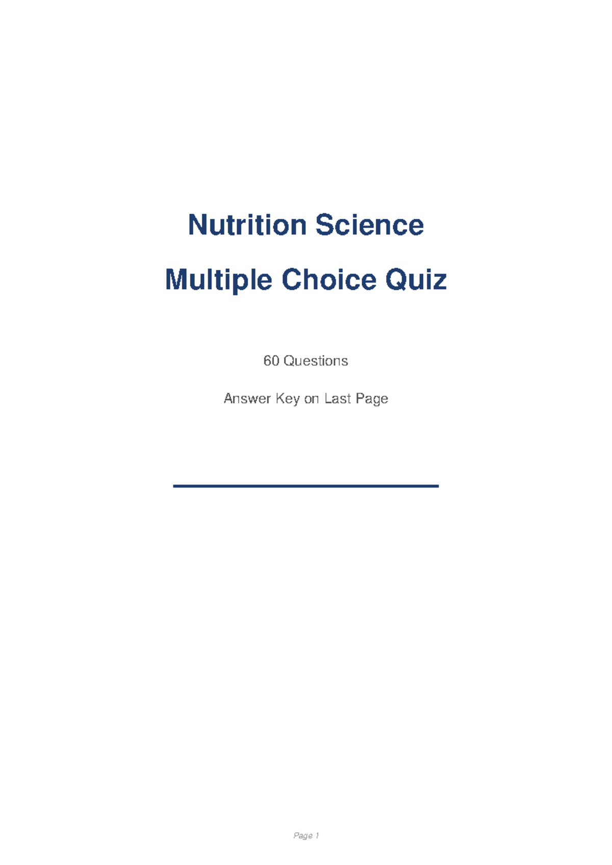 Nutrition Science Multiple Choice Quiz - Studocu