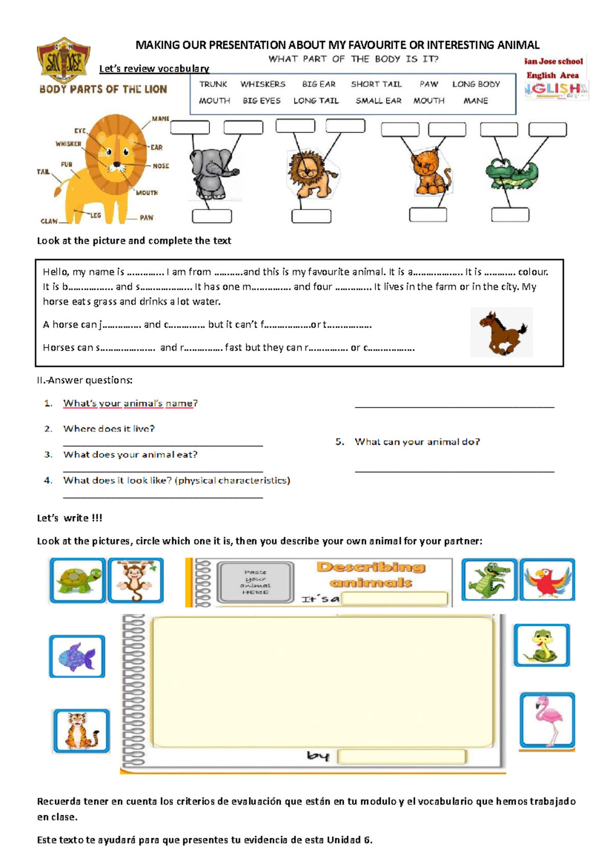 Unit 6: Writing About My Favorite Animal Presentation Guide - Studocu