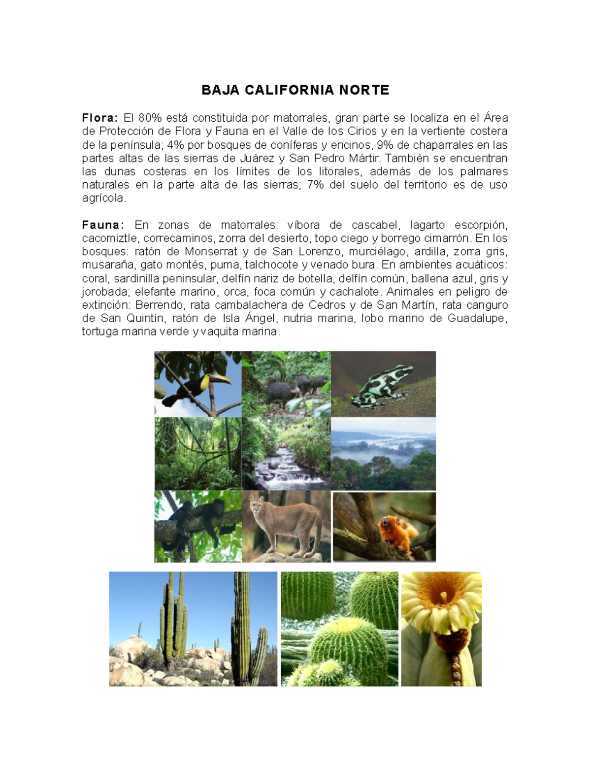 Estudio sobre Flora y Fauna en Baja California y Durango - Studocu
