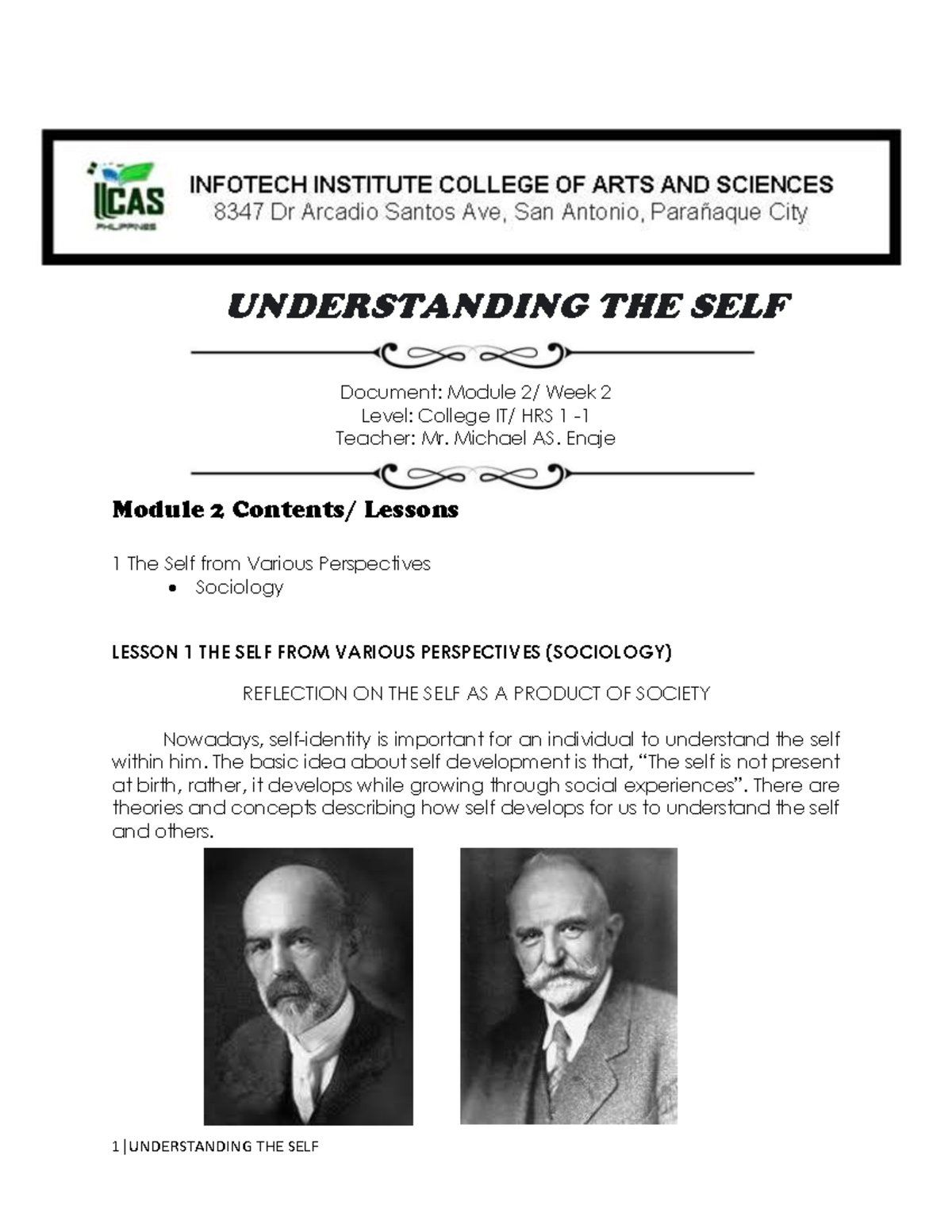 Understanding the Self: Insights and Reflections - Module 2 - Studocu