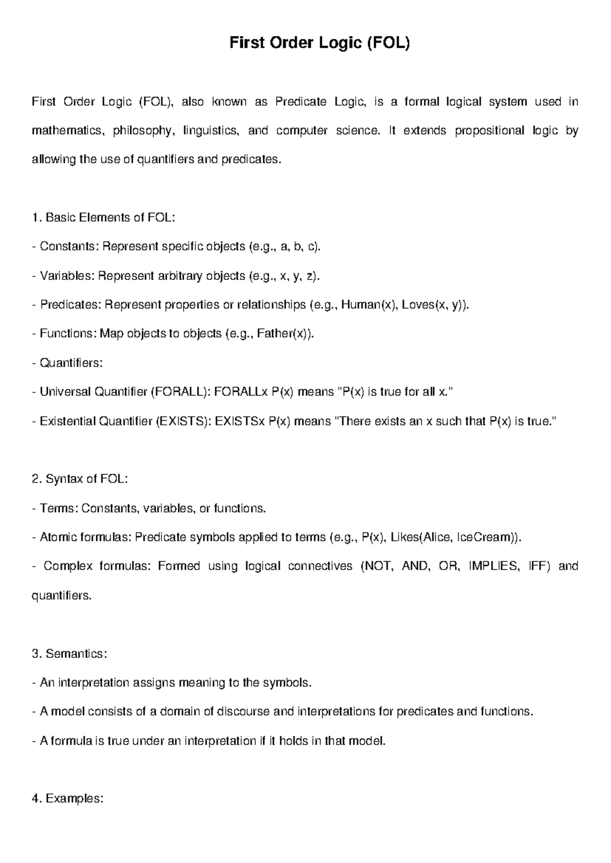 FOL Lecture Notes: Understanding First Order Logic Concepts - Studocu
