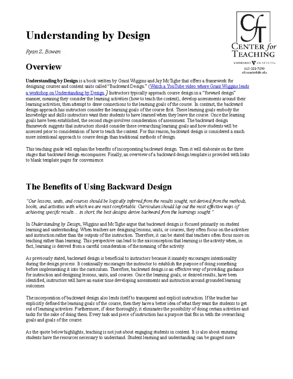 Understanding by Design: A Backward Approach to Course Design - Studocu