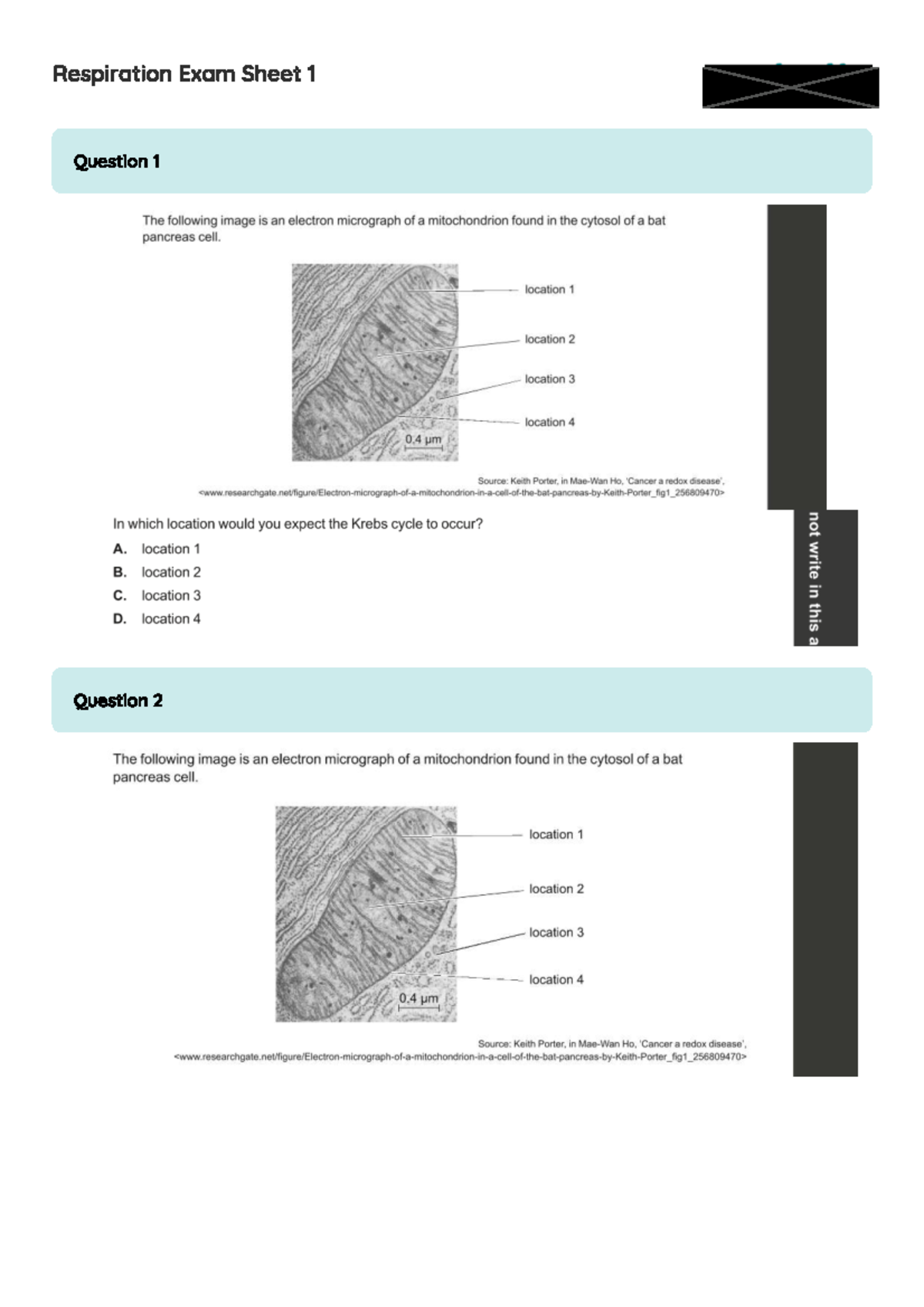 Respiration Exam Sheet 1: Mitochondrial Function & Metabolism Questions ...